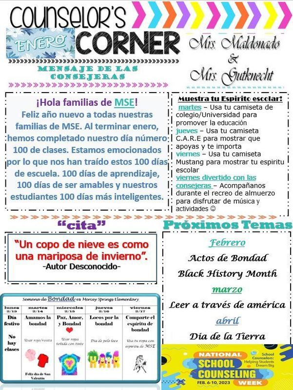 Counselor's Corner January Newsletter | Mercey Springs Elementary