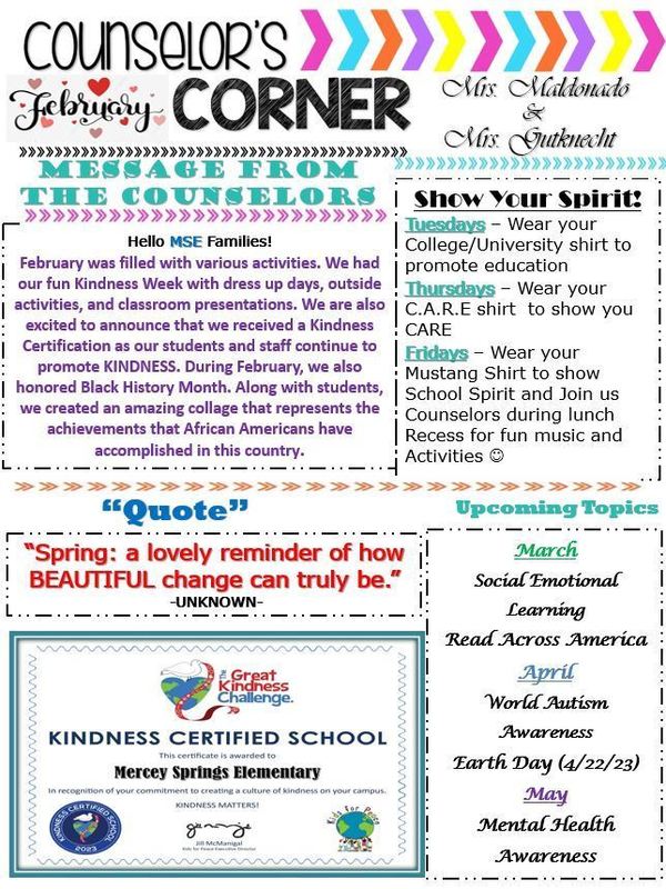 Counselor's Corner February Newletter | Mercey Springs Elementary