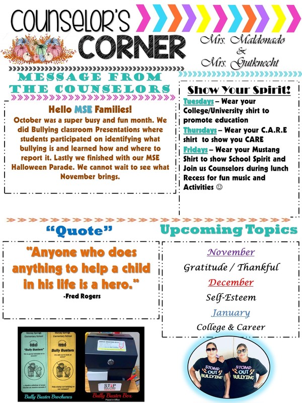 Counselor's Corner October Newsletter | Mercey Springs Elementary